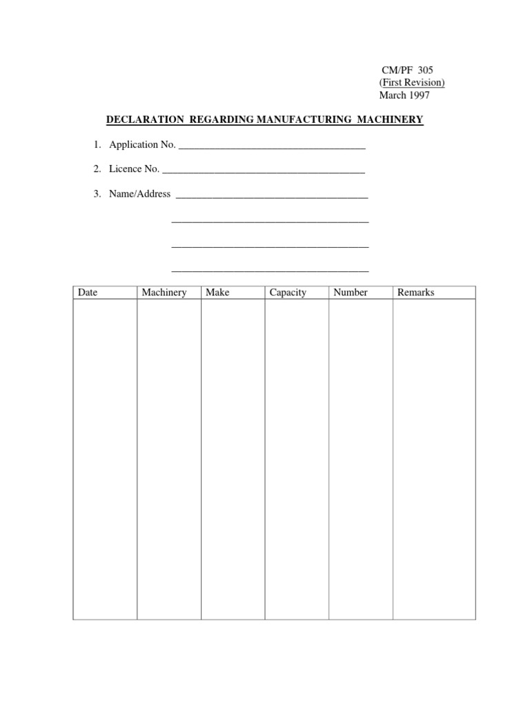 Declaration Regarding Manufacturing Machinery | PDF
