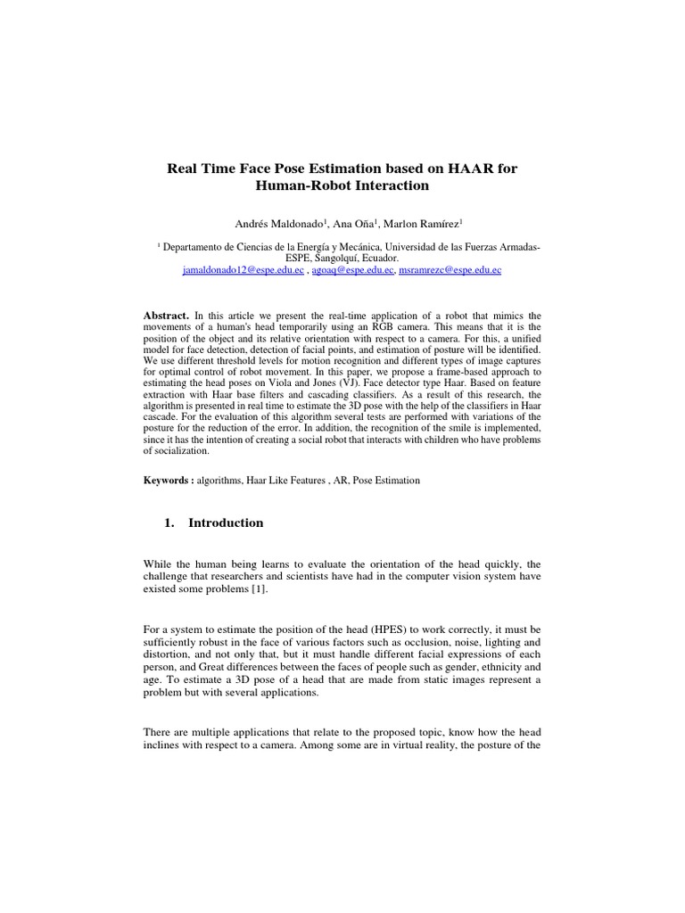 Real Time Face Pose Estimation Based On Haar For Human Robot