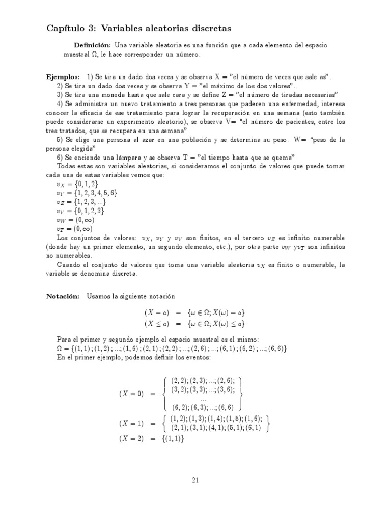Conceptos fundamentales de variables aleatorias discretas | PDF | Variable aleatoria ...