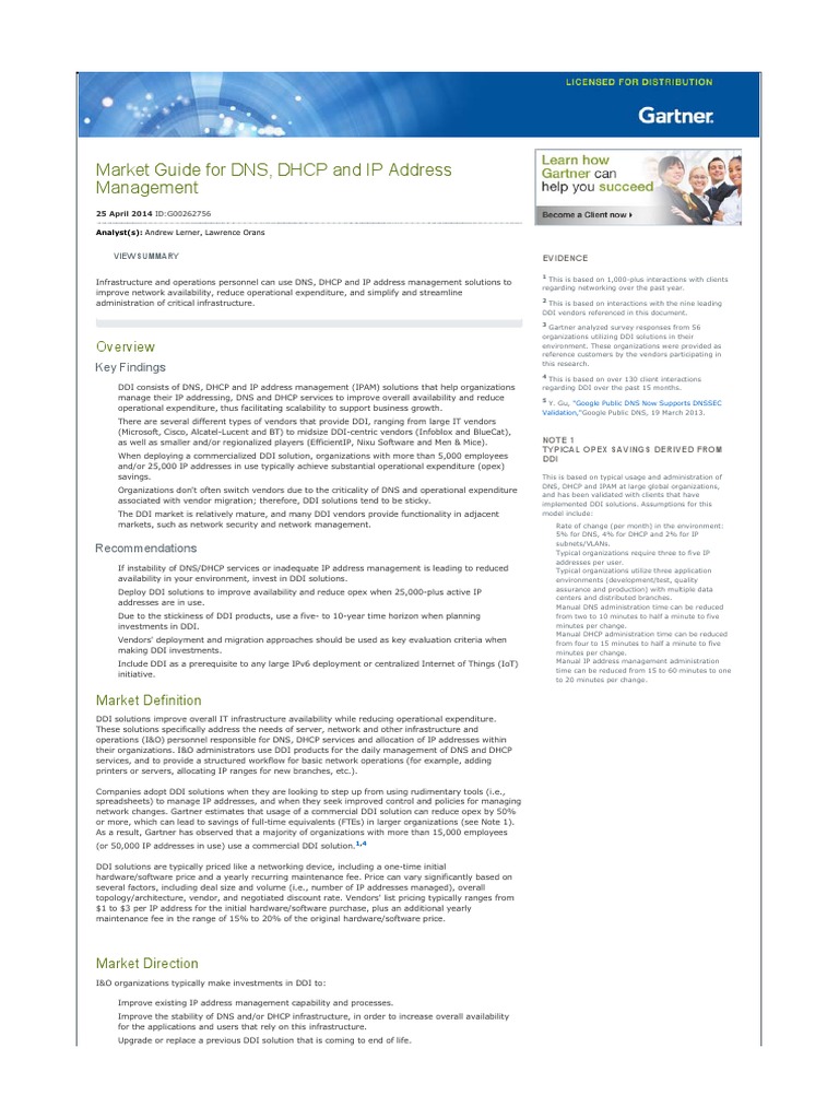 Gartner Market Guide DDI 25042014 PDF | PDF | Ip Address | I Pv6