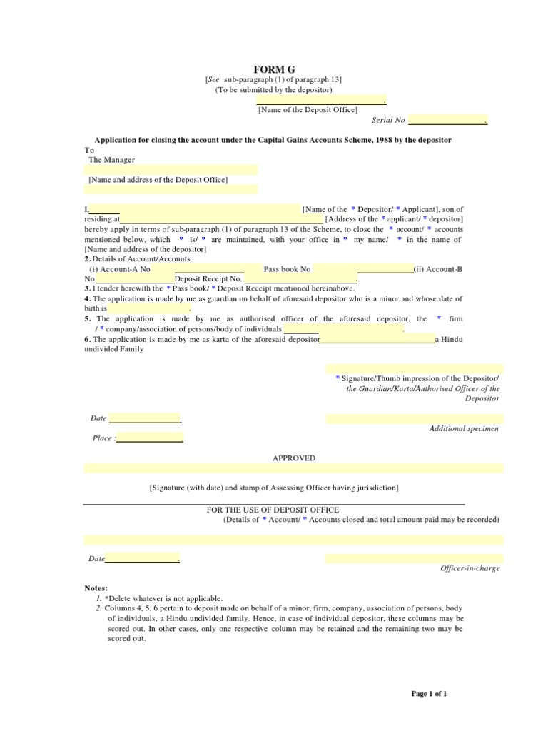 Form G: Page 1 of 1 | PDF | Deposit Account | Social Institutions