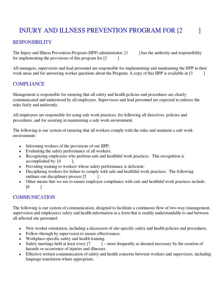IIPP Sample Program PDF | PDF | Occupational Safety And Health | Labour ...