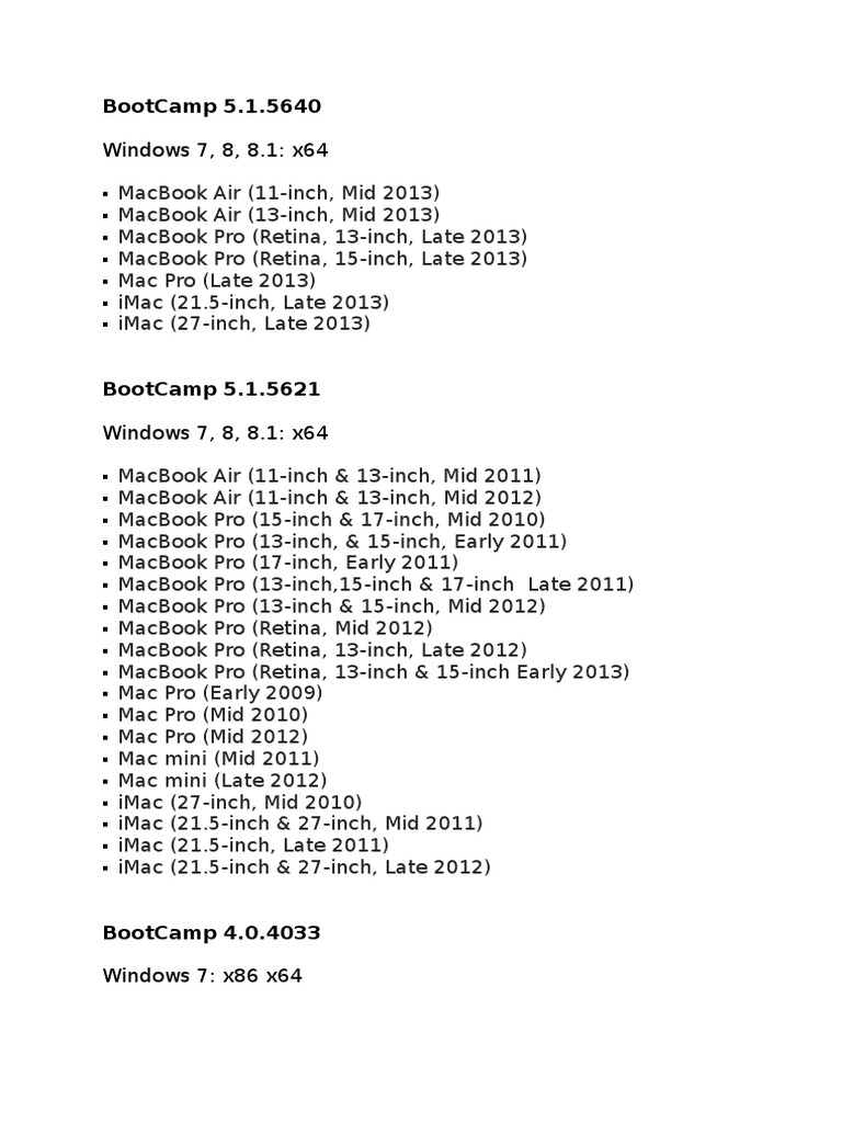 BootCamp Versions For Each Mac | PDF | Macintosh | Computer Companies ...
