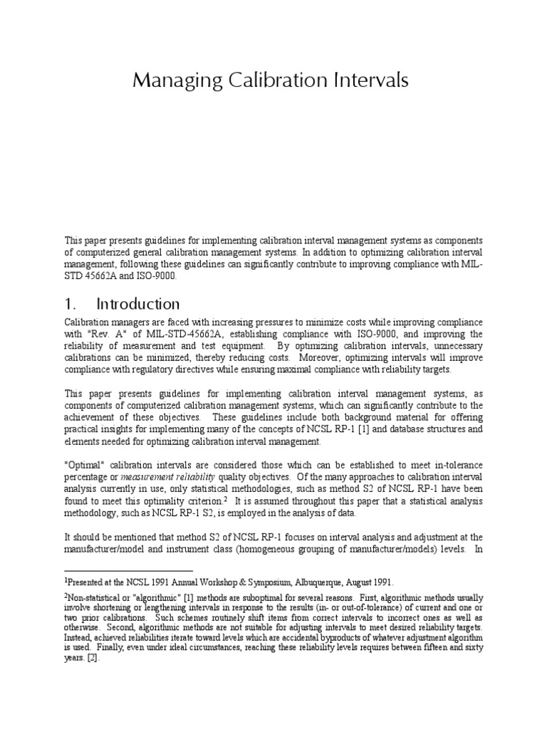 Managing Calibration Intervals | PDF | Calibration | Reliability ...