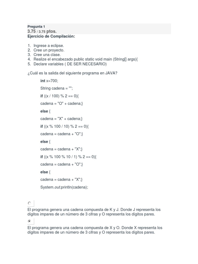 Examen Parcial, Sem 4 Programacion de Computadores | PDF | Java (lenguaje de programación ...