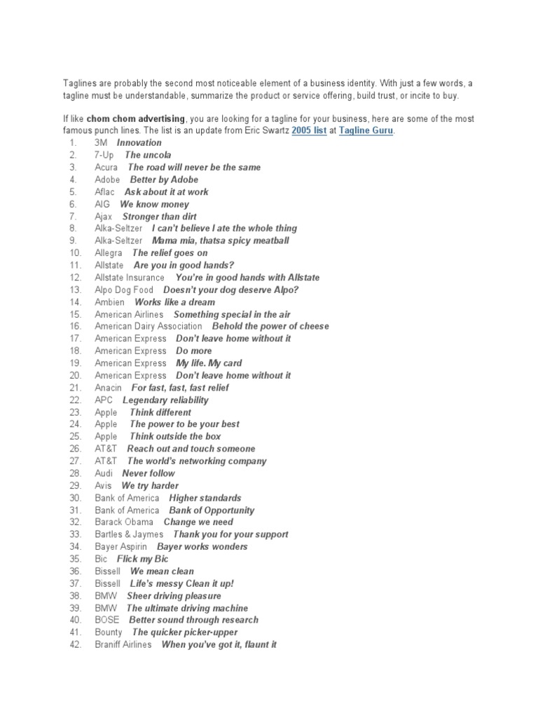 Tag Lines of Companies | PDF | Business