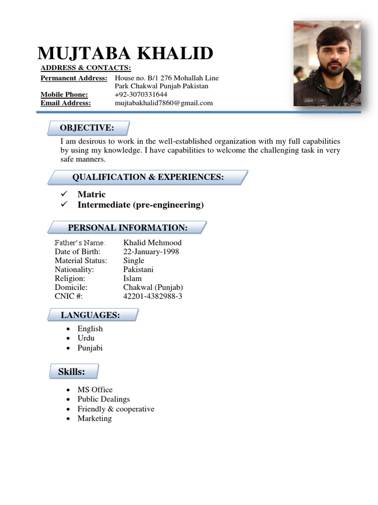 Contact and Personal Details of Mujtaba Khalid Seeking New ...