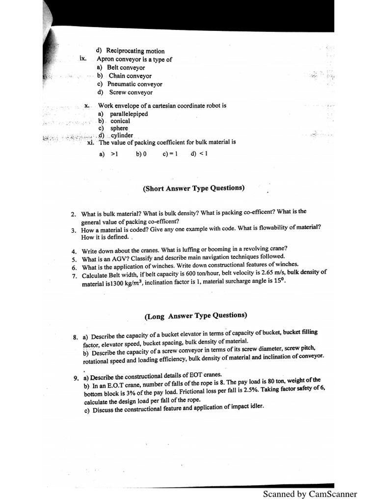 Material Handling Sample Questions | PDF