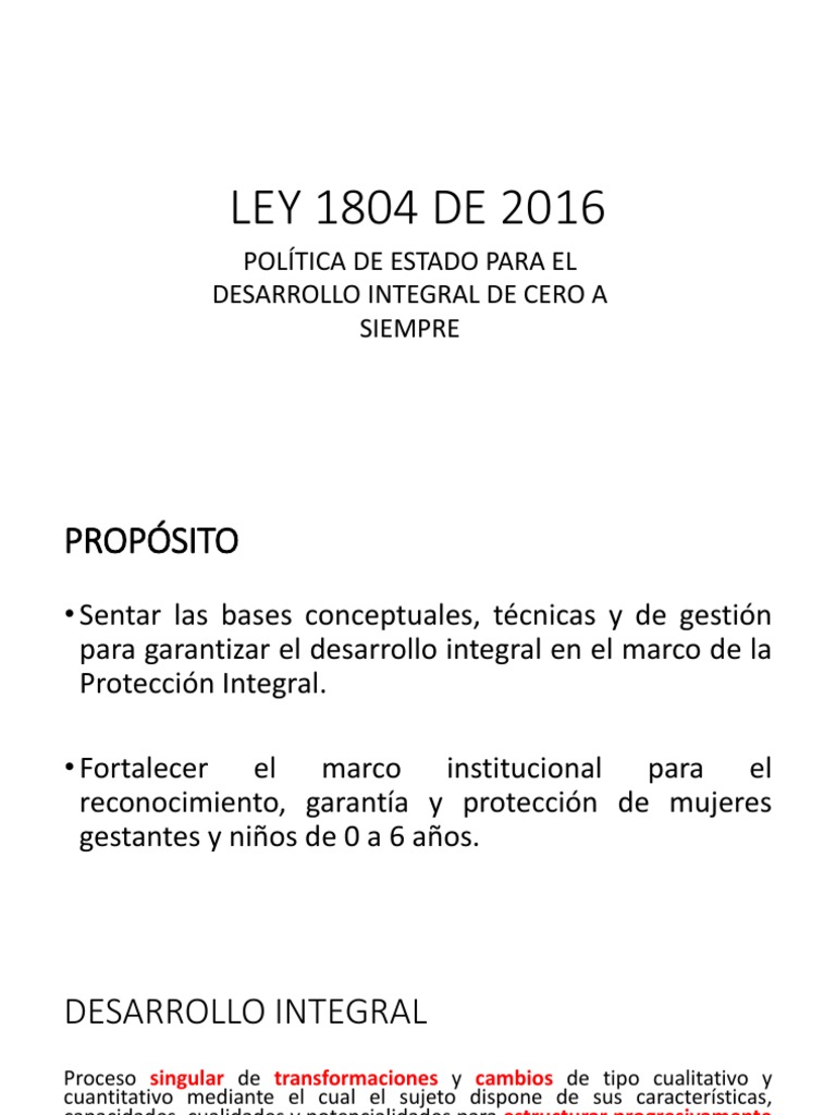 Ley 1804 de 2016 | PDF | Educación de la primera infancia | Cognición