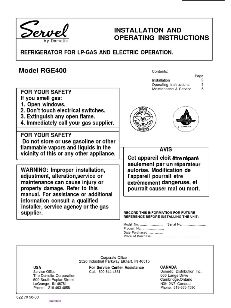 Rge 400 | PDF | Refrigerator | Thermostat