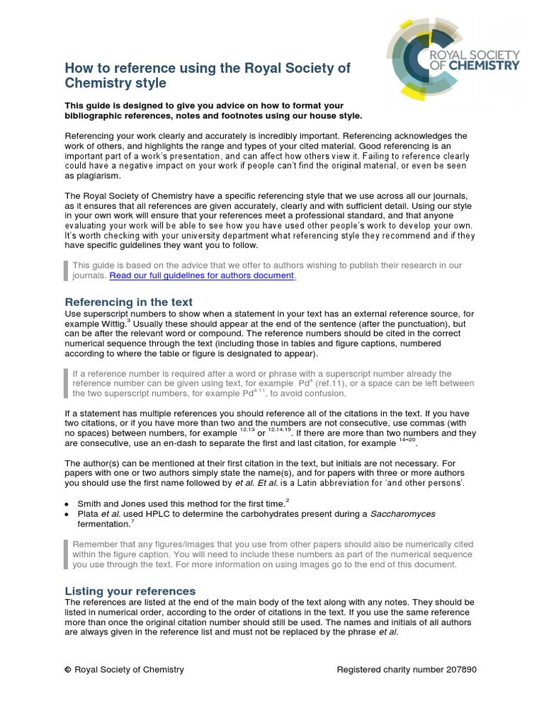 RSC - How To Reference Using The Royal Society of Chemistry (v15) | PDF ...