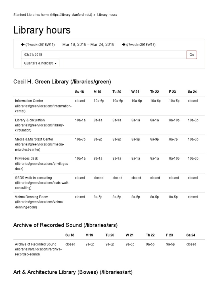 Library Hours: Cecil H. Green Library (/libraries/green) | PDF ...