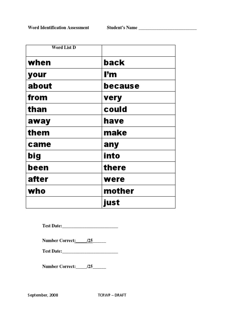 High Frequency Words List D | PDF