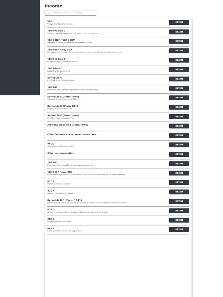 Income List Document | PDF | Irs Tax Forms | Personal Finance