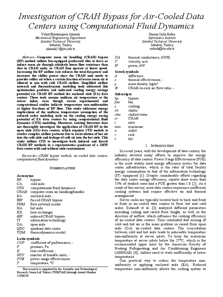 Investigation of CRAH Bypass For Air-Cooled Data Centers Using ...