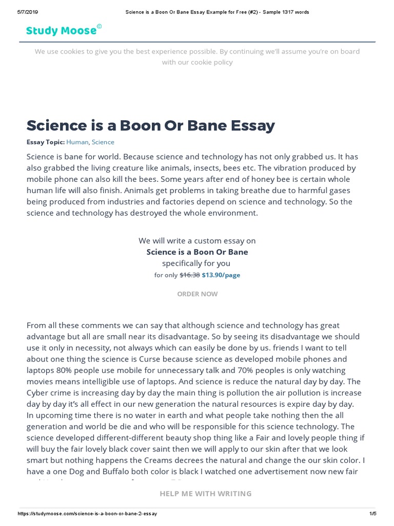 Science Is A Boon or Bane Essay Example For Free (#2) - Sample 1317 ...