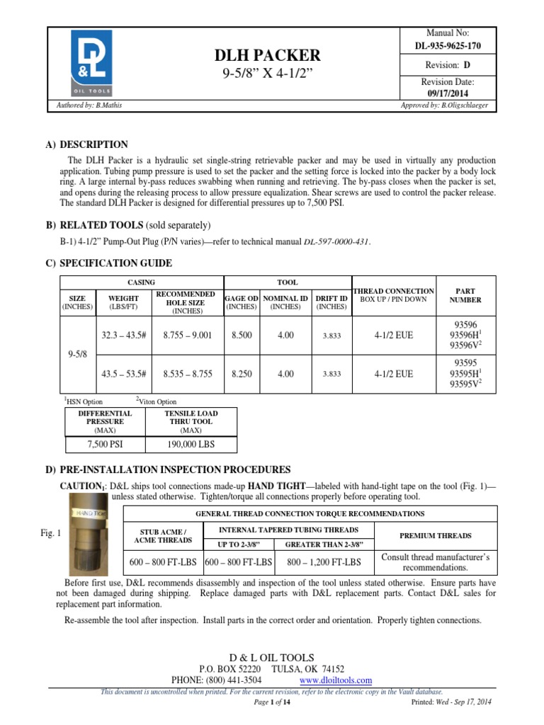 DLH Packer SG | PDF | Screw | Pipe (Fluid Conveyance)