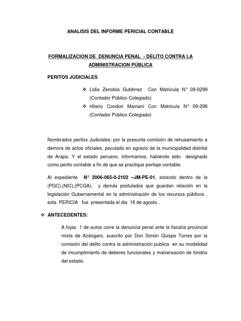 Analisis Del Informe Pericial Contable | Testigo experto | Justicia
