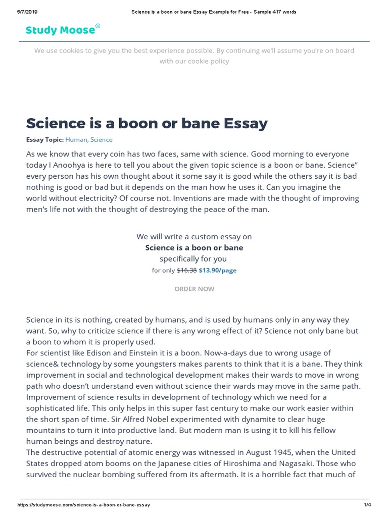 Science Is A Boon or Bane Essay Example For Free (#2) - Sample 1317 ...