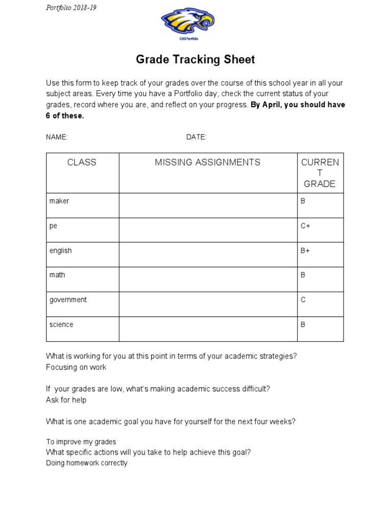 Grade Tracking Portfolio Template | PDF