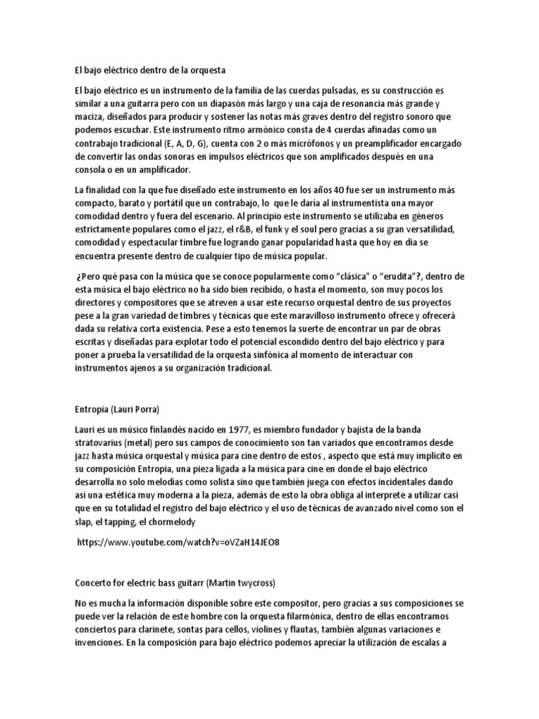 El Bajo Eléctrico en la Orquesta Clásica | PDF | Bajo | Instrumentos ...