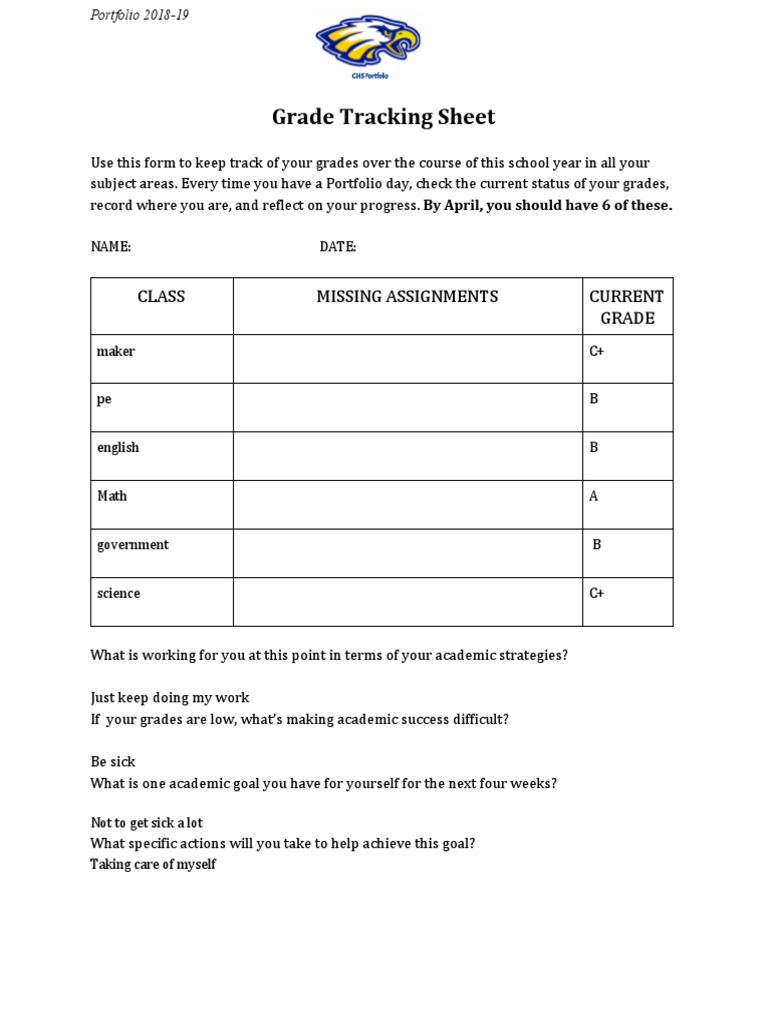 2018-19 Grade Tracking Portfolio | PDF