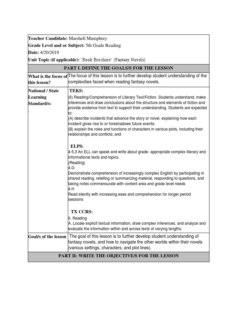 Fantasy Lesson Plan | PDF | Reading Comprehension | Learning
