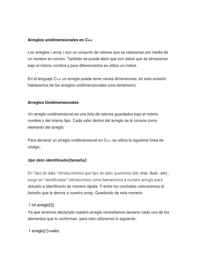 Arreglos Unidimensionales en C | PDF | Estructura de datos de matriz | C