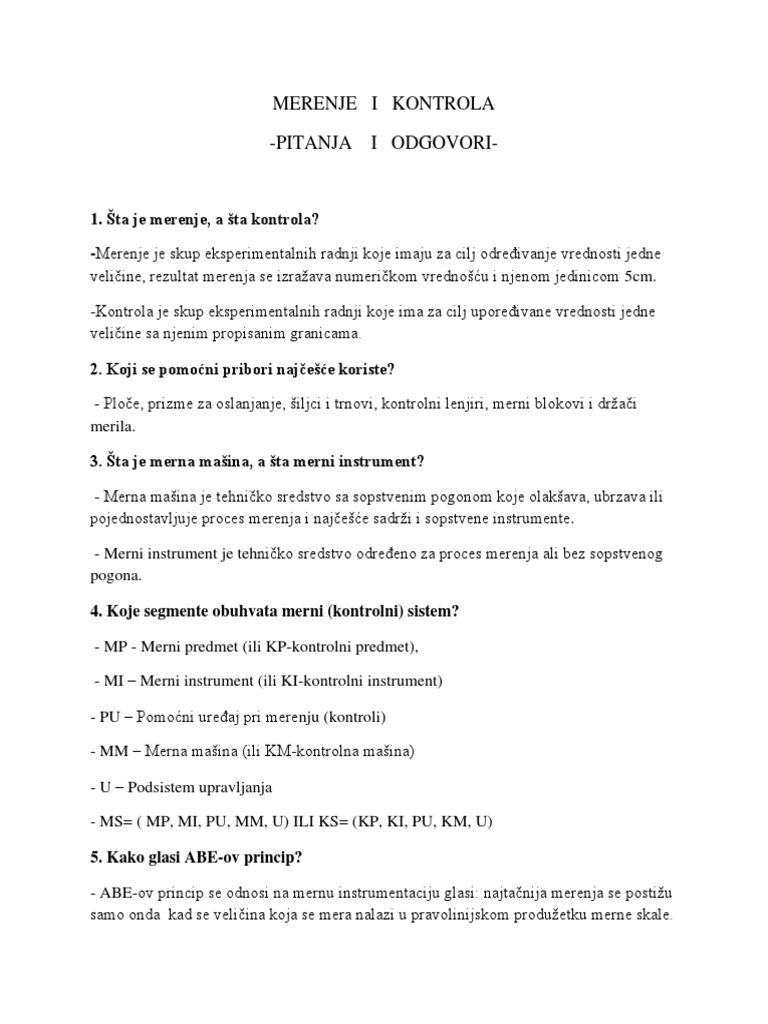 Merenje I Kontrola | PDF