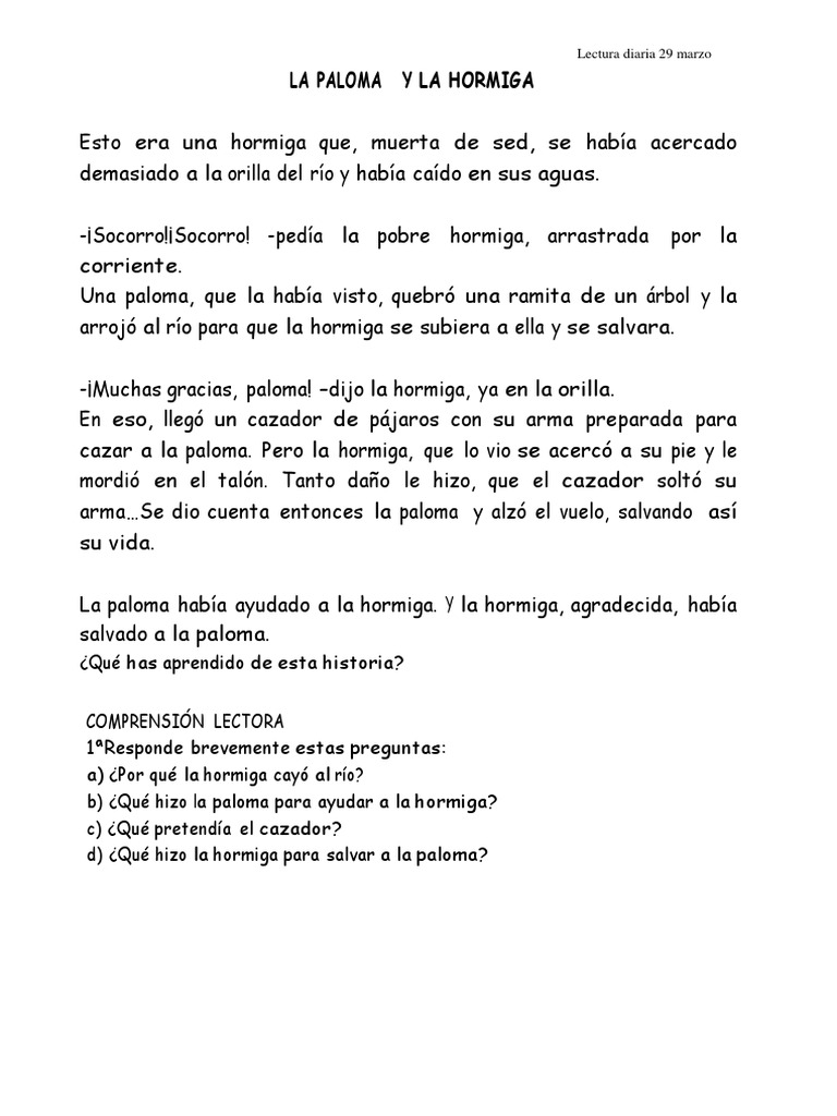 La Paloma y La Hormiga Casi Lector | PDF