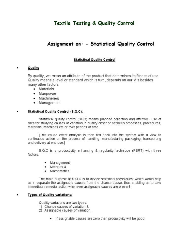 Statistical Quality Control | PDF | Analysis Of Variance | Variance