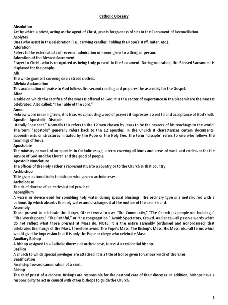 Catholic Glossary PDF | PDF | Eucharist | Mass (Liturgy)