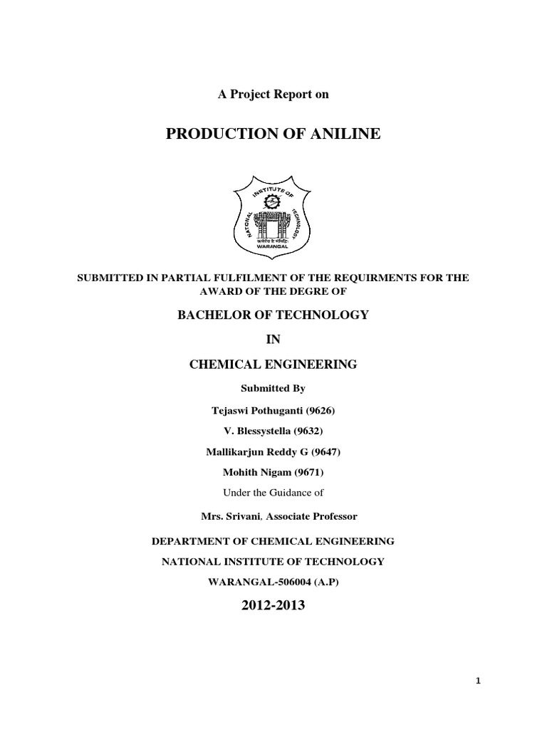 Production of Aniline Project Report | PDF | Amine | Physical Chemistry