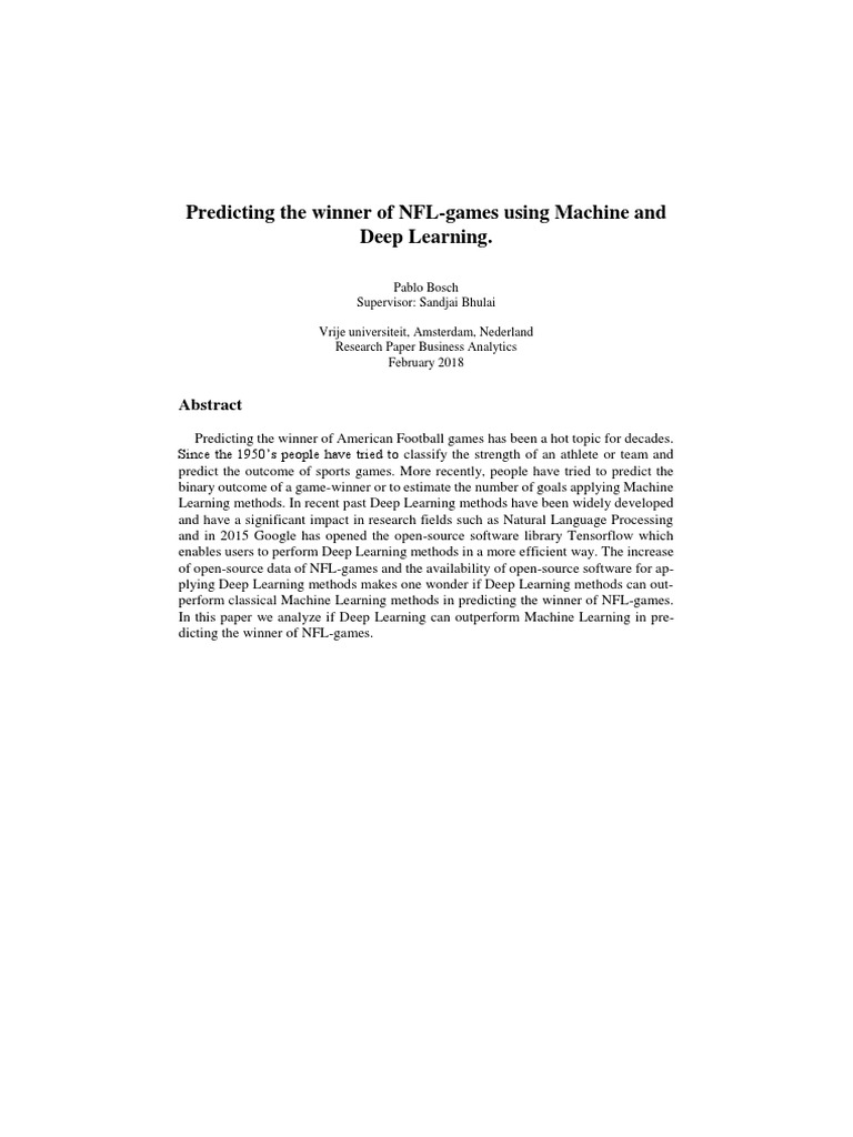 Predicting Winner of NFL Games Using Deep Learning | PDF | Artificial ...