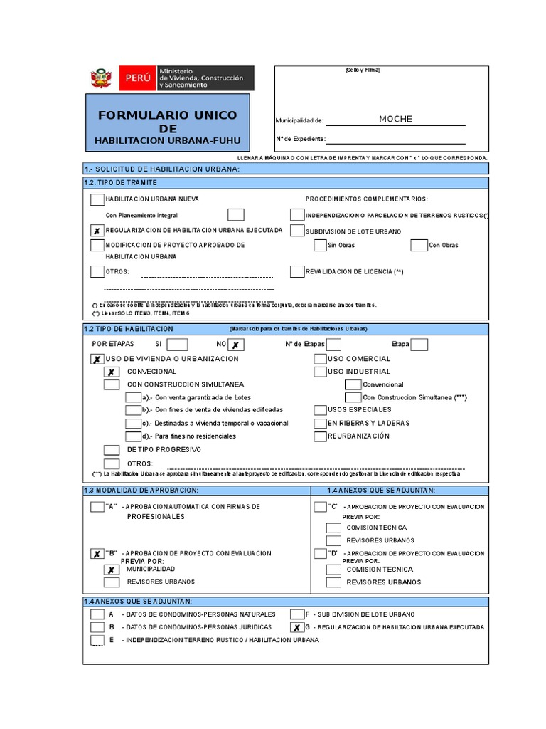 Formulario Unico DE: Habilitacion Urbana-Fuhu | Documento