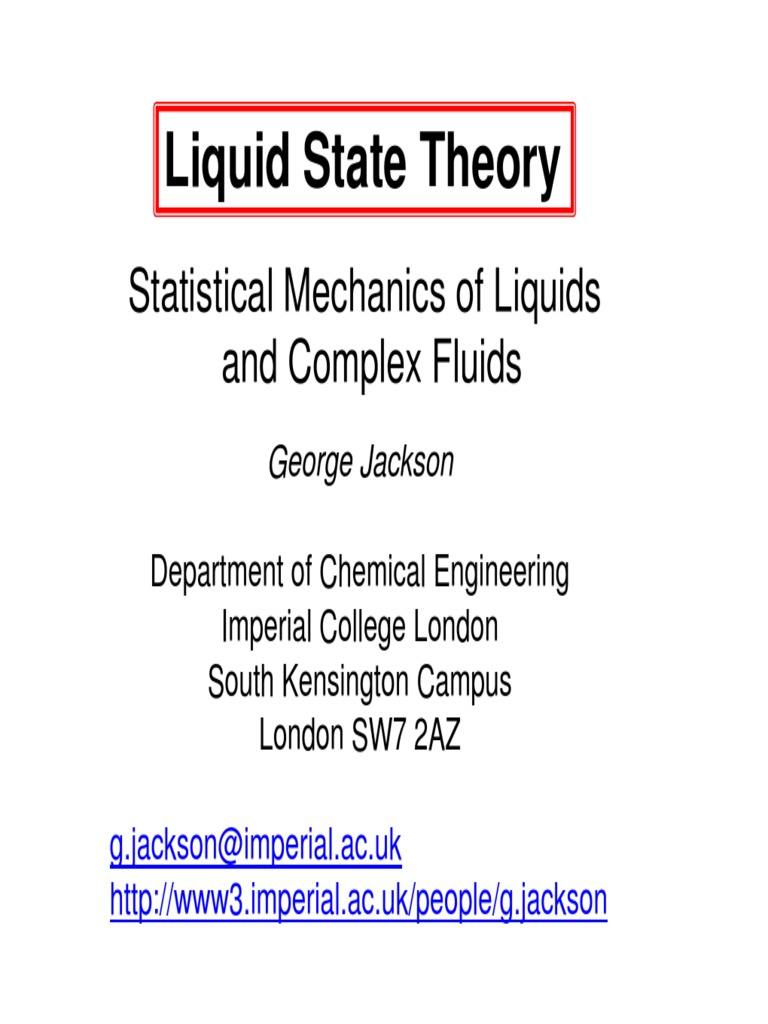 Liquid State Theory PDF | PDF | Statistical Mechanics | Intermolecular ...
