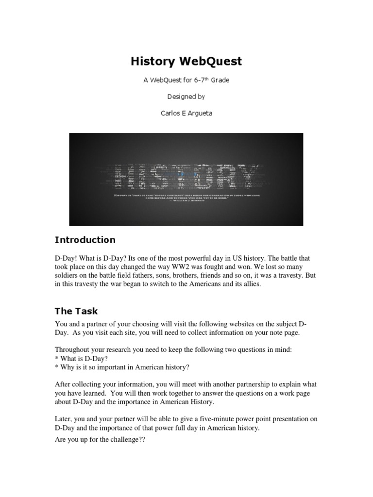History Webquest: A Webquest For 6-7 Grade Designed by Carlos E Argueta ...
