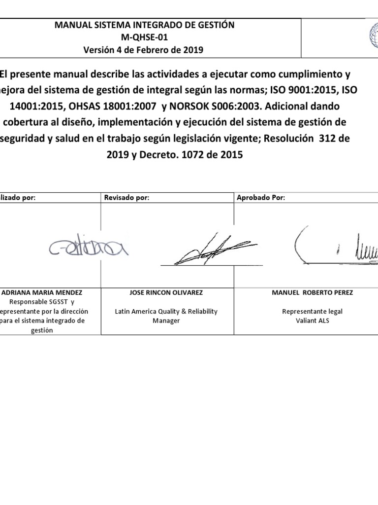 Manual de Sistema de Gestión ISO M-QHSE-01 | PDF | Gestión de la ...