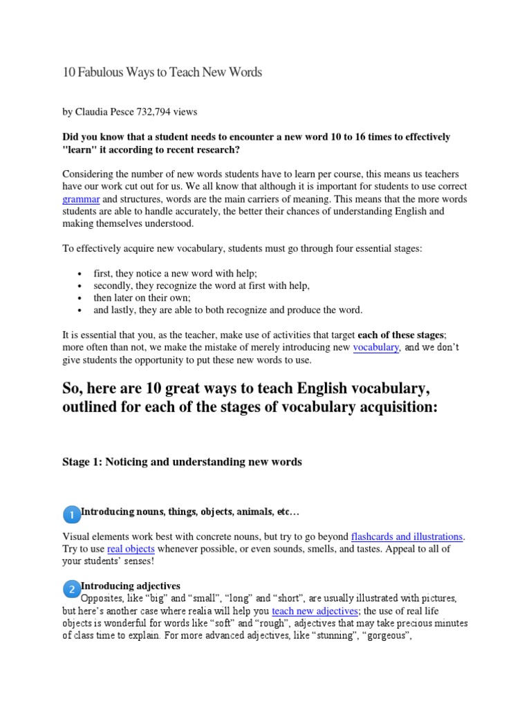 10 Fabulous Ways To Teach New Words | PDF | Vocabulary | Word