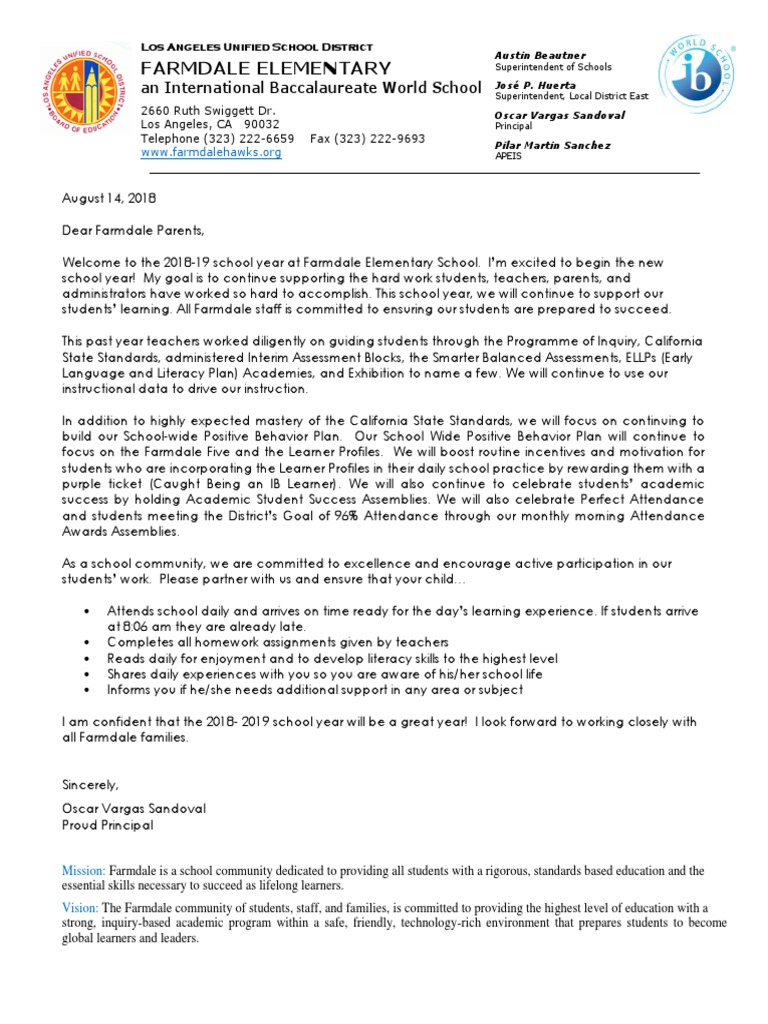 Welcome Letter To Parents 2019 | PDF | Teachers | Learning