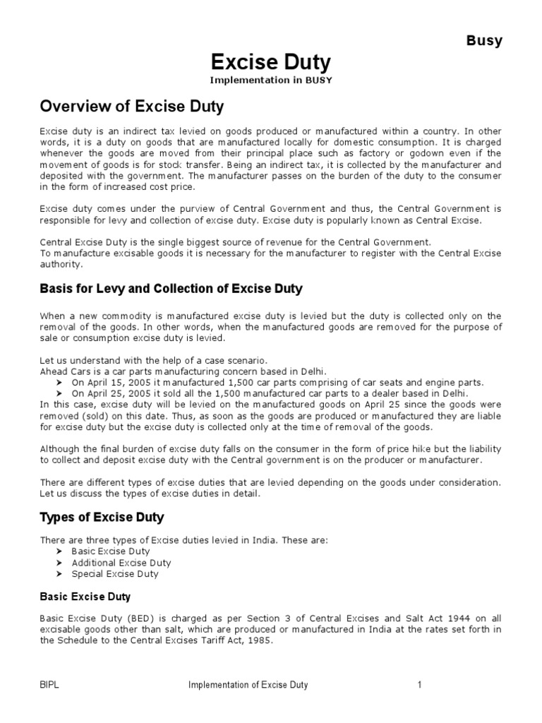 Overview of Excise Duty | PDF | Excise | Taxation