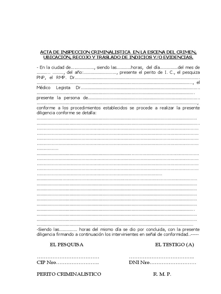 Acta de Inspeccion Criminalistica Recojo y Traslado de Indicios Bastidas | PDF | Cumplimiento de ...