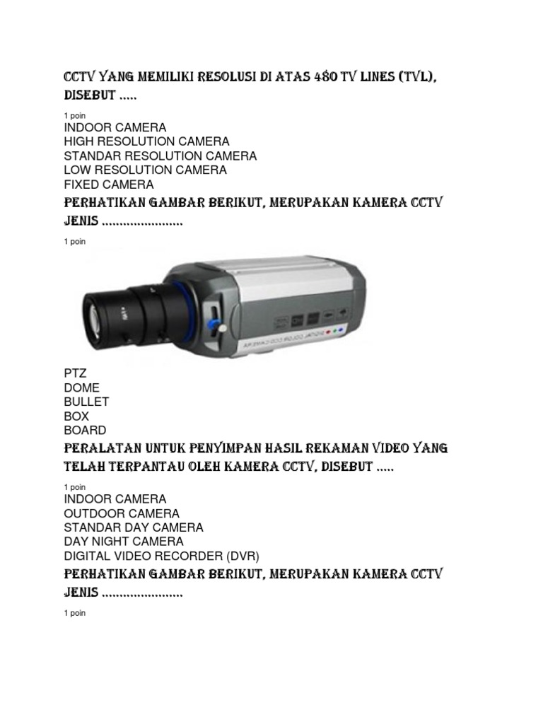 CCTV YANG MEMILIKI RESOLUSI DI ATAS 480 TV LINES Soal | PDF