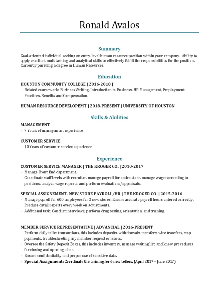 Ronald Avalos HR Resume | PDF