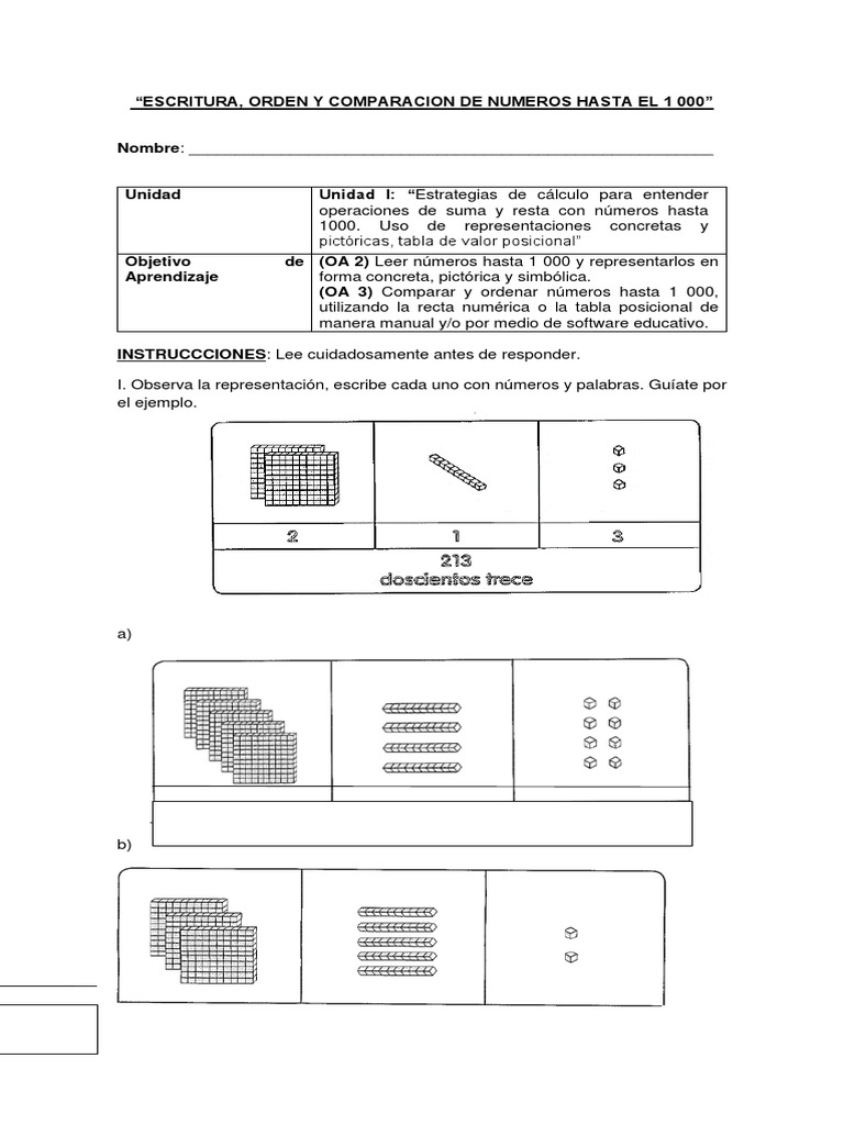 Escritura y Comparación de Números hasta 1000 | PDF | Notación ...