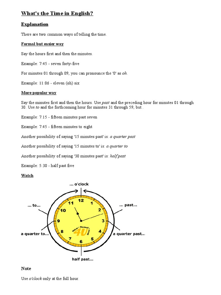 What's The Time in English | PDF