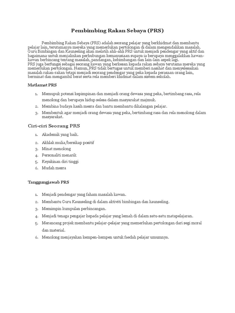 Ciri-Ciri Pembimbing Rakan Sebaya | PDF