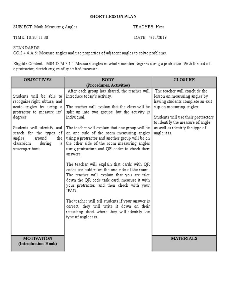 Measuring Types of Angles | PDF | Angle | Psychological Concepts