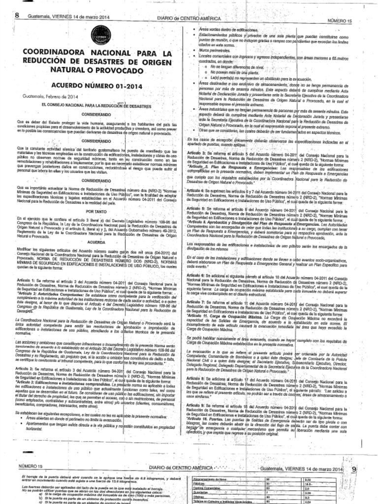 Acuerdo 01 - 2014 Reformas NRD 2 CONRED PDF | PDF