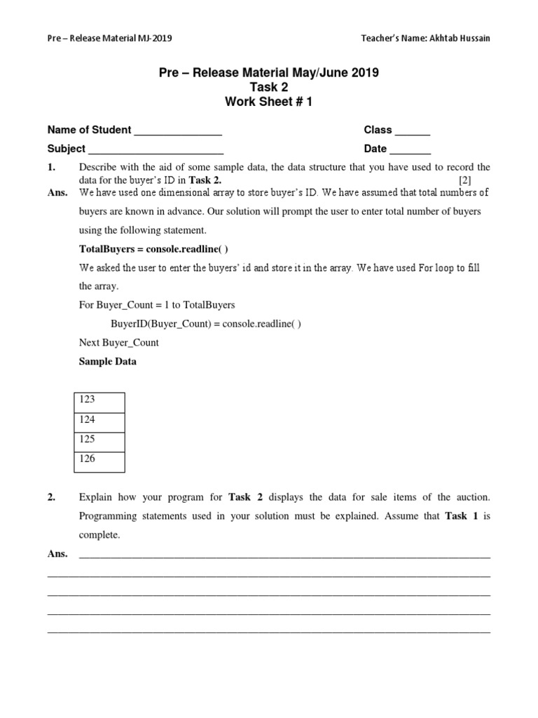 Computer Science Igcse Pre Release Task 2 | Download Free PDF ...
